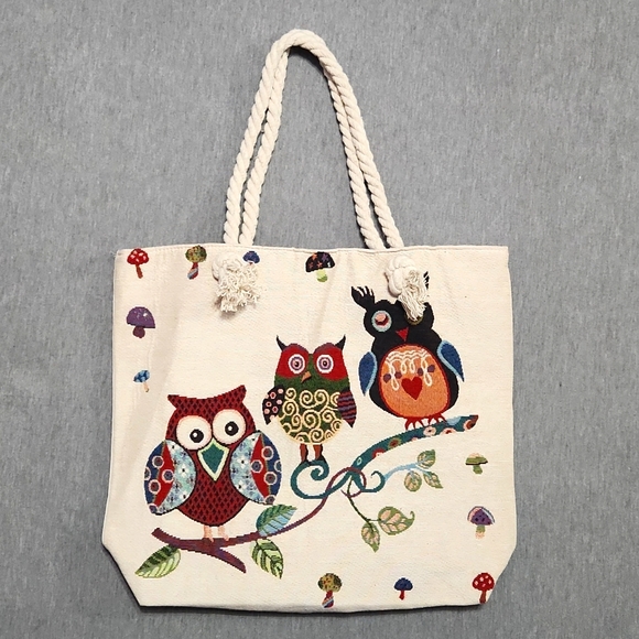 Hand Crafted | Bags | Woven Tapestry Owl Shopping Canvas Tote Shoulder ...